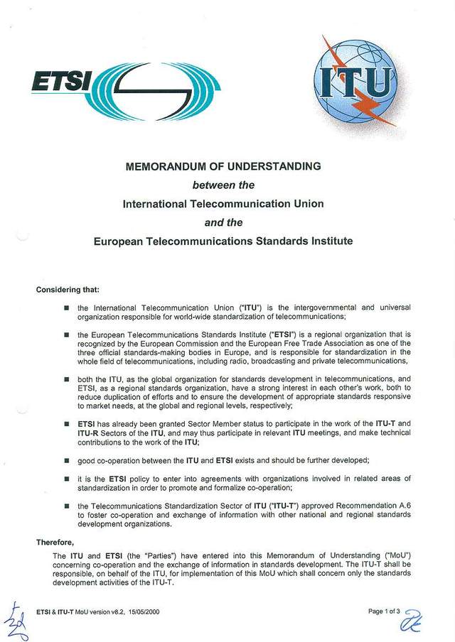 MoU between ITU and ETSI
