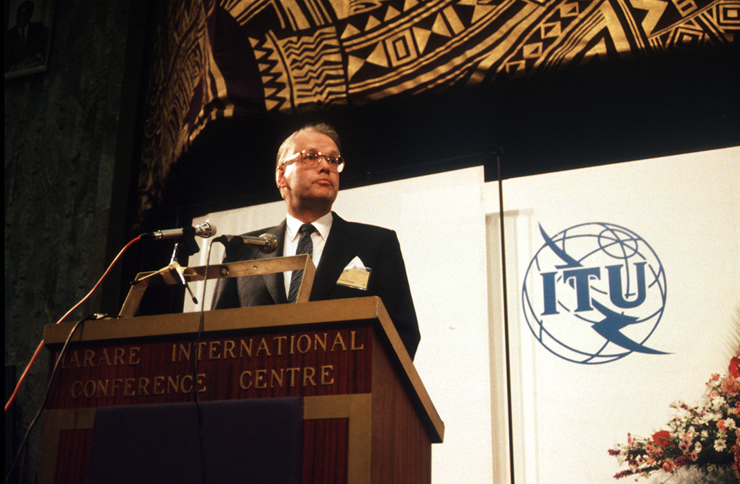 Dr. P. J. Tarjanne, ITU Secretary-General, addresses the ATDC